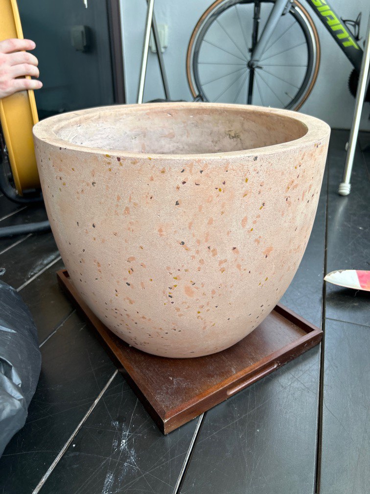 Pink eggshell effect large/big plant pot, Furniture & Home Living ...