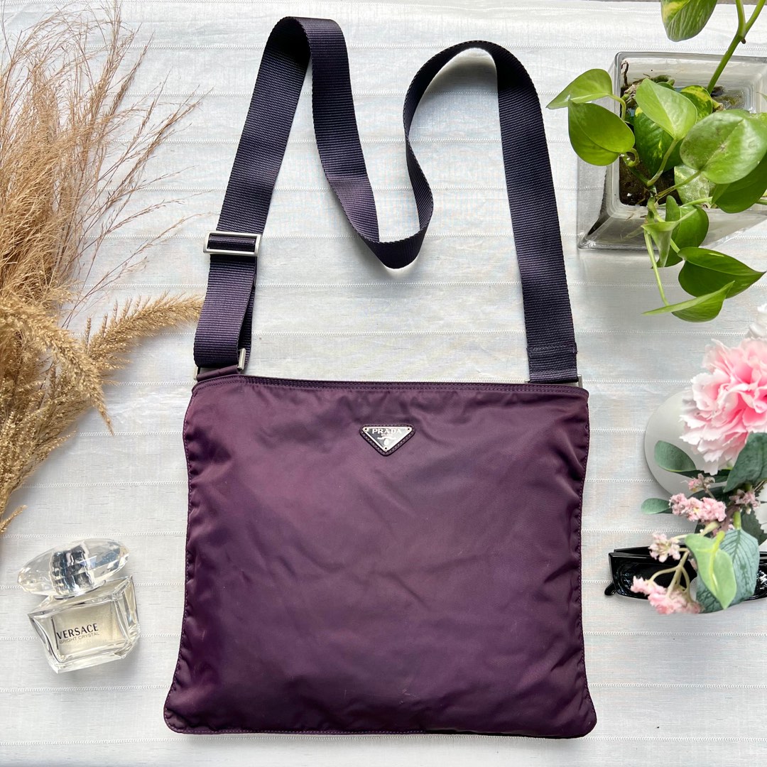 Prada Violet Nylon Flat Crossbody Bag (Medium) on Carousell