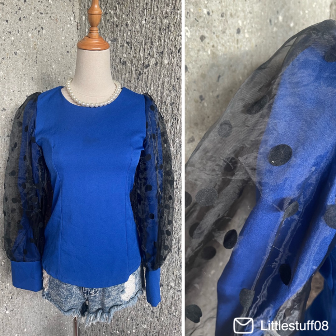 Royal Blue Super Puff Sleeve Blouse, Women's Fashion, Tops, Blouses on ...