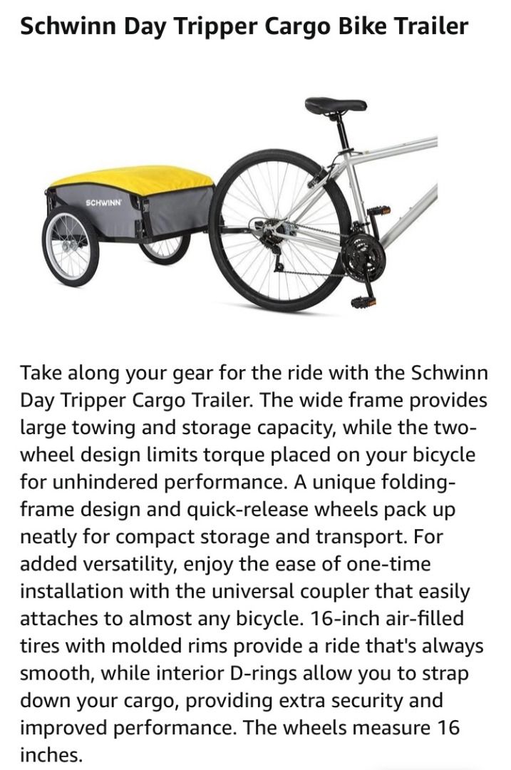Schwinn Day Tripper Cargo Bike Trailer, Sports Equipment, Bicycles ...