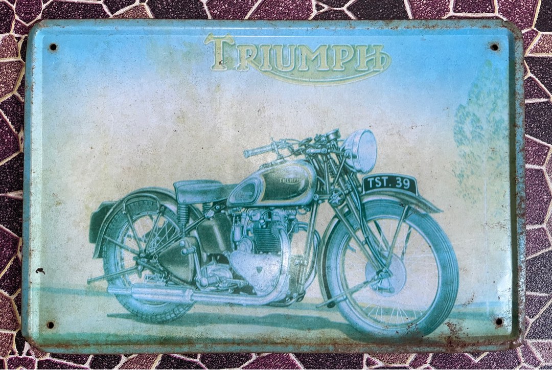 Triumph enamel signboard sign, Furniture & Home Living, Home Decor ...