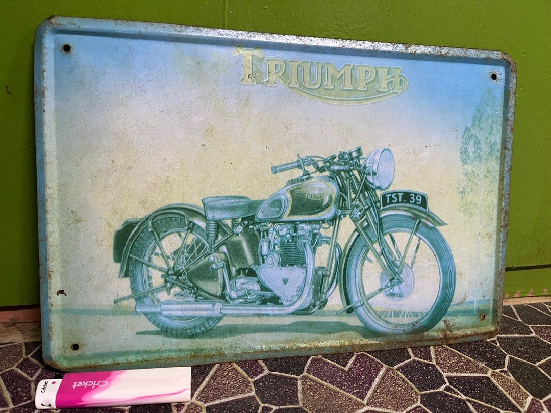 Triumph enamel signboard sign, Furniture & Home Living, Home Decor ...