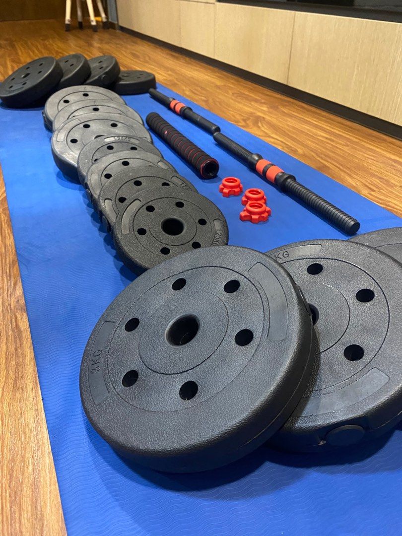 Weights set dumbbell bar bell plates, Sports Equipment, Exercise ...