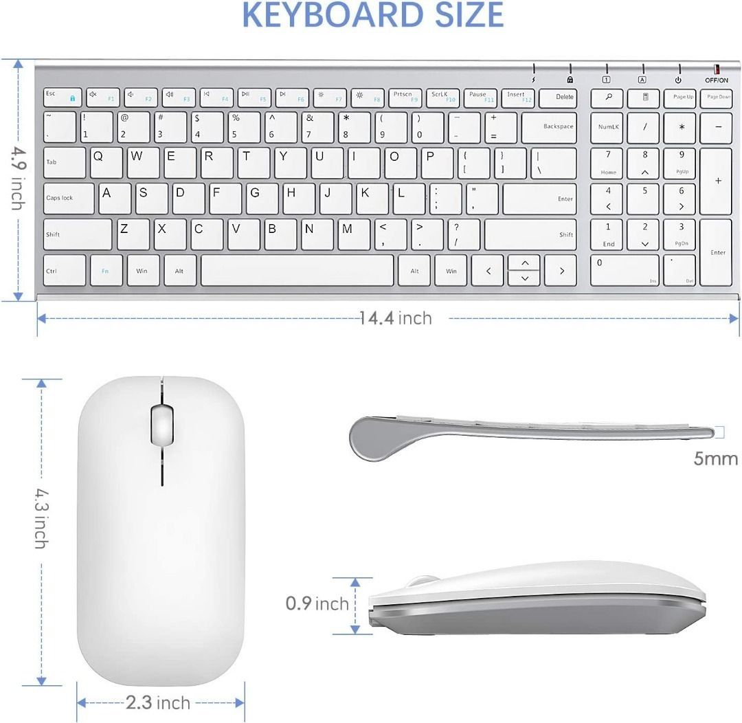 Wireless Keyboard Mouse, Seenda Ultra Thin Small Rechargeable Keyboard and Mouse Set with Number ...