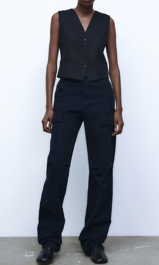 ZARA Pinstripe Waistcoat (color: Navy Blue) on Carousell