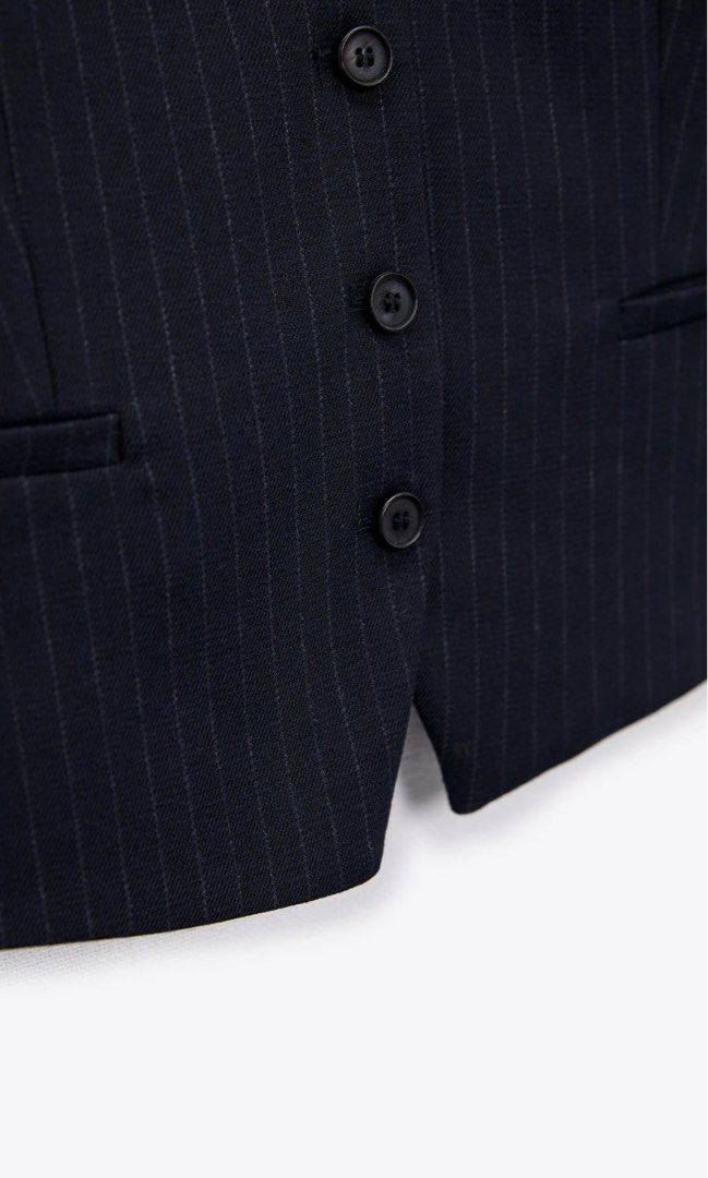 ZARA Pinstripe Waistcoat (color: Navy Blue) on Carousell