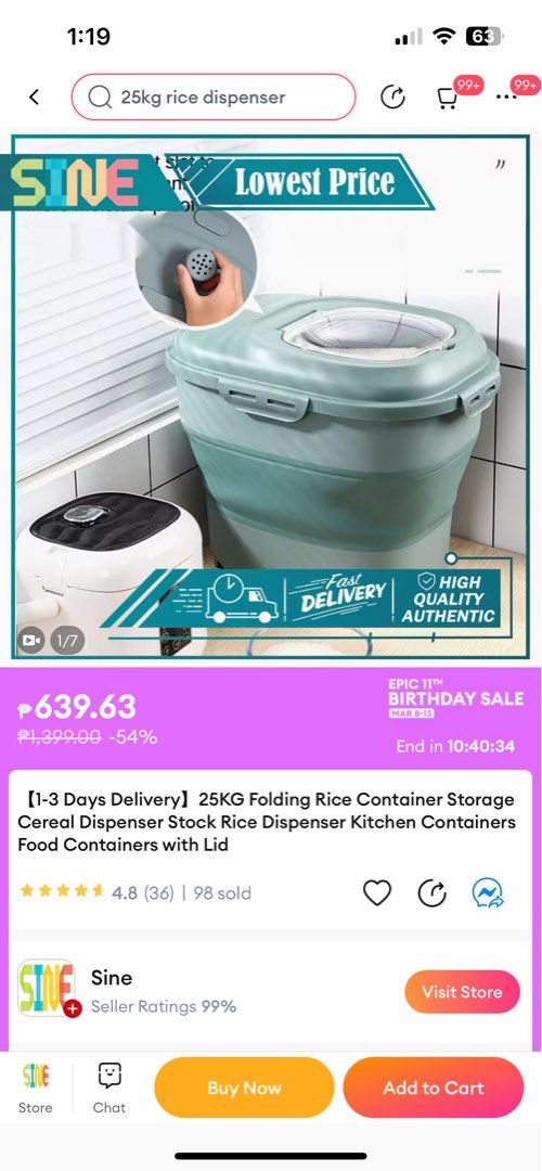 25kg foldable food/ rice container with wheels on Carousell