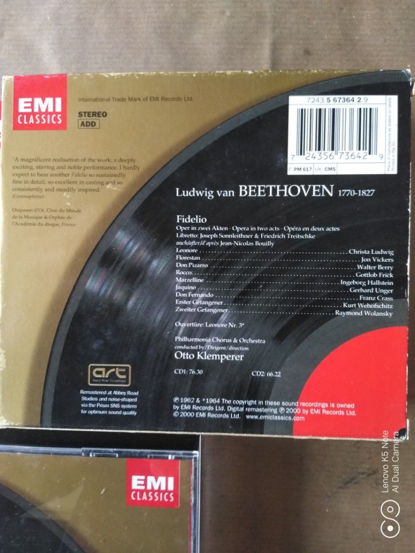 2 CD Set (EMI Classics: Opera) -Beethoven Fidelio Conducted by Otto Klemperer, Hobbies & Toys ...