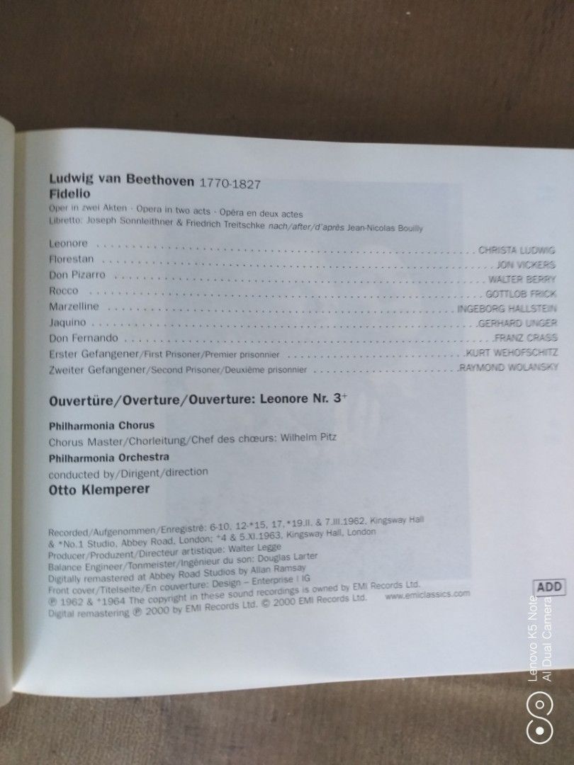 2 CD Set (EMI Classics: Opera) -Beethoven Fidelio Conducted by Otto ...