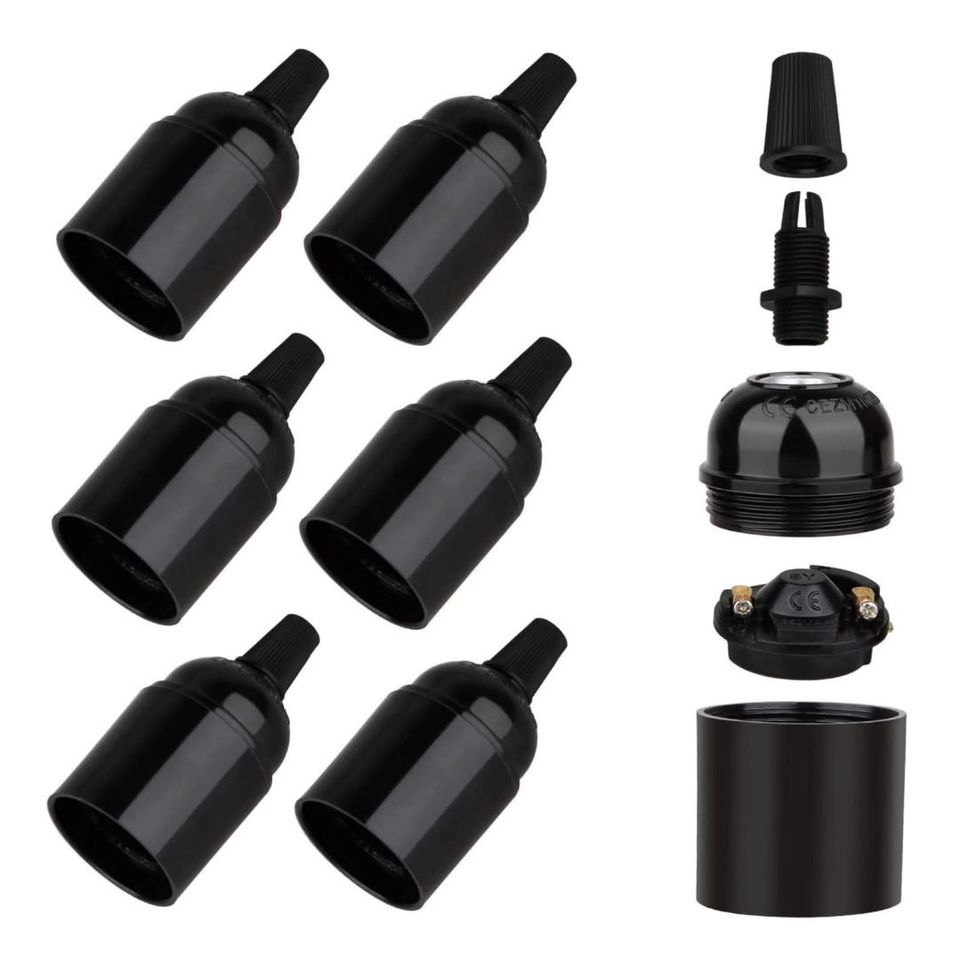 [3669] 6 Pcs Vintage E27 Lamp Holder, Black Bakelite Edison Screw E27 ...