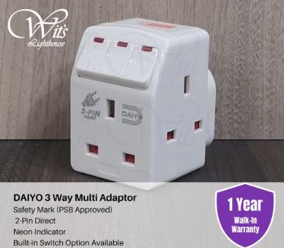 3 Way Multi Adaptor with Neon Indicator, 2 Pin Direct (Switch Option ...