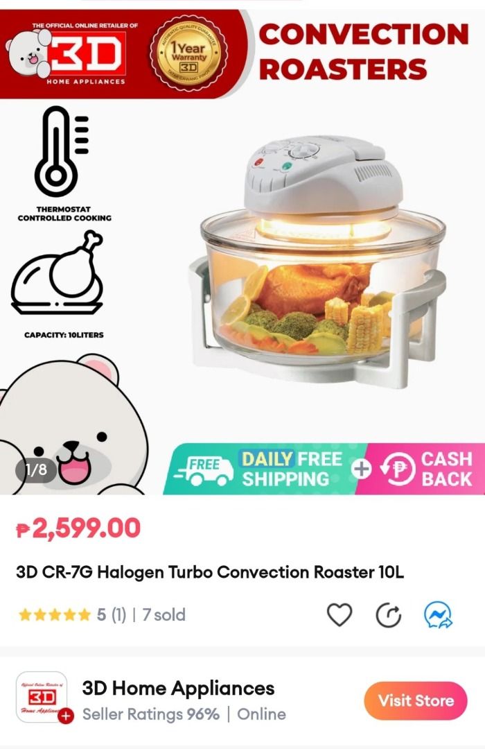 3D CR-7G Halogen Turbo Convection Roaster 10L - Turbo Broiler, TV ...