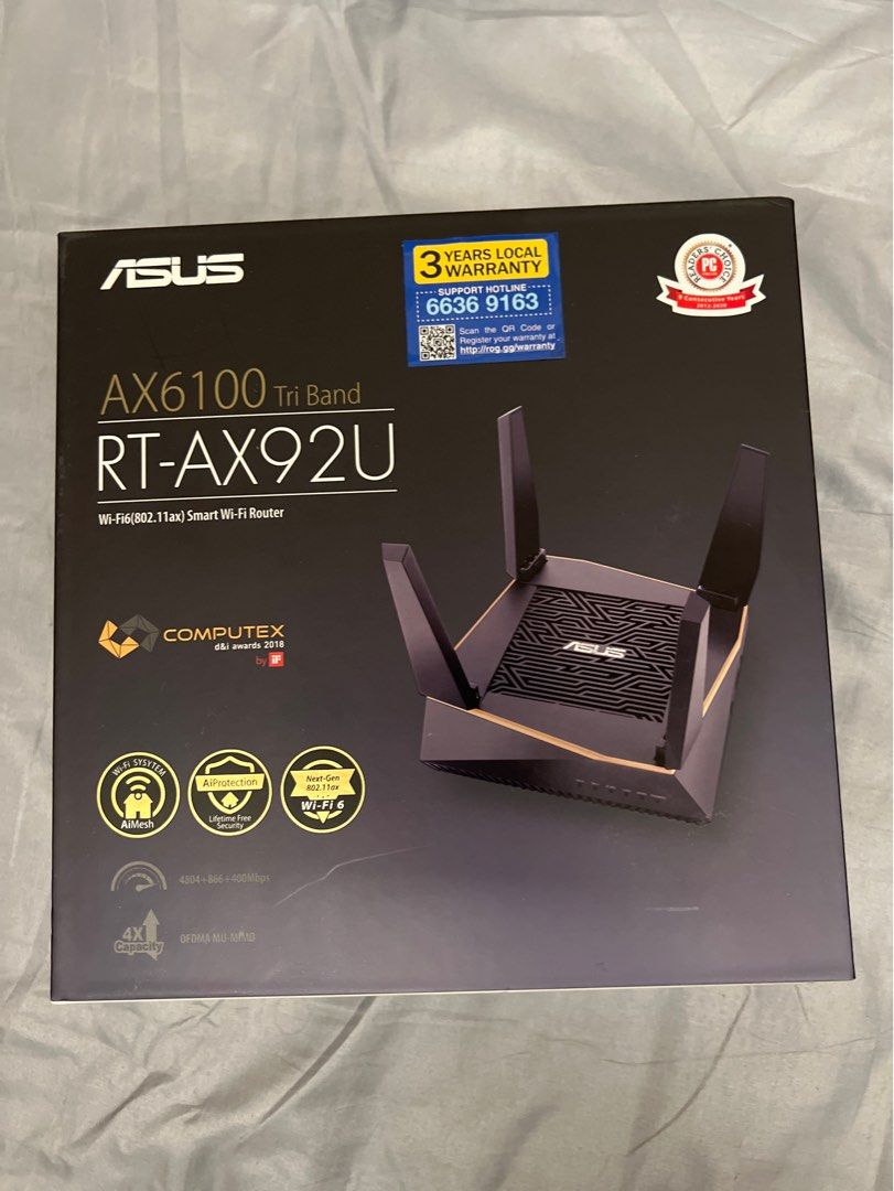 ASUS RT-AX92U AX6100 Wireless Tri band Gigabit Gaming featured Router ...