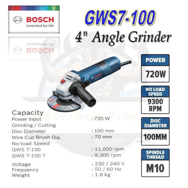 BOSCH GWS 7-100 ANGLE GRINDER/ 720W 4 INCH GRINDER, Furniture & Home Living, Home Improvement ...