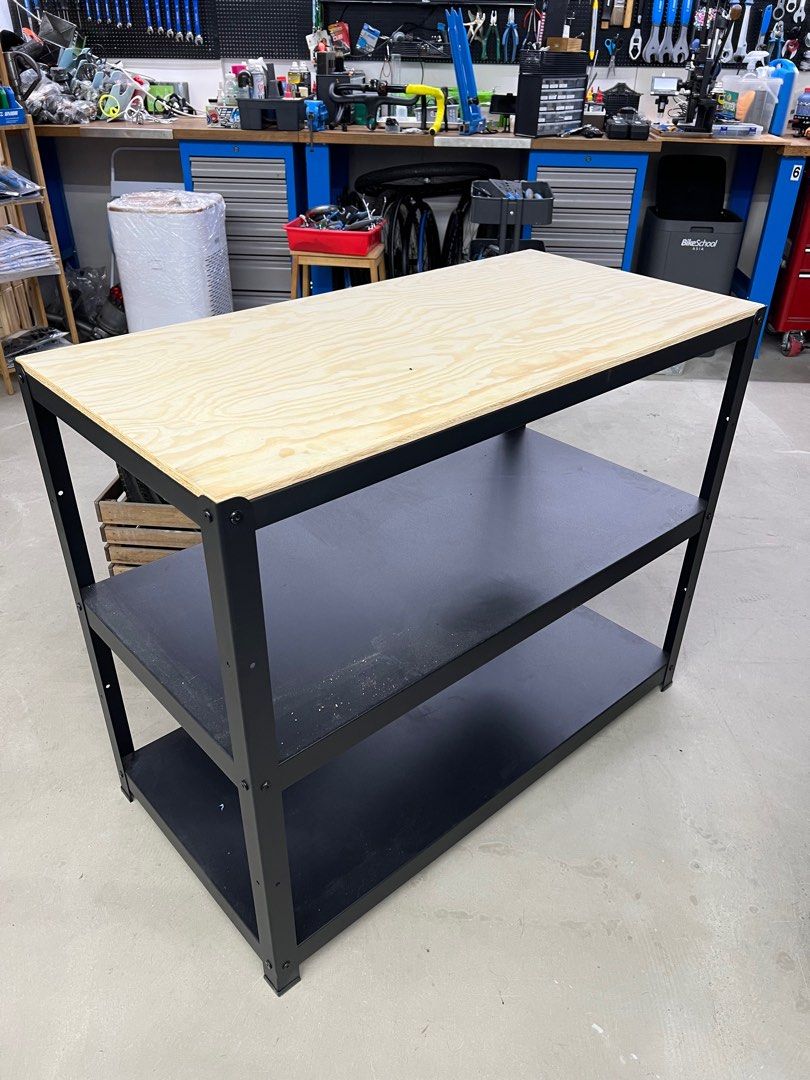 BROR Work bench, black/pine plywood, 110x55 cm, Furniture & Home Living ...