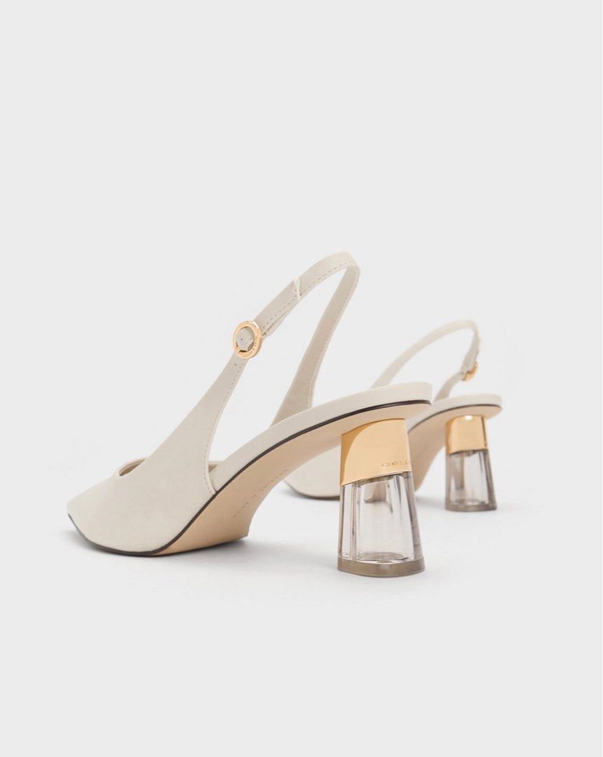 Charles & Keith See-Through Trapeze Heel Slingback Pumps - Chalk, Women ...
