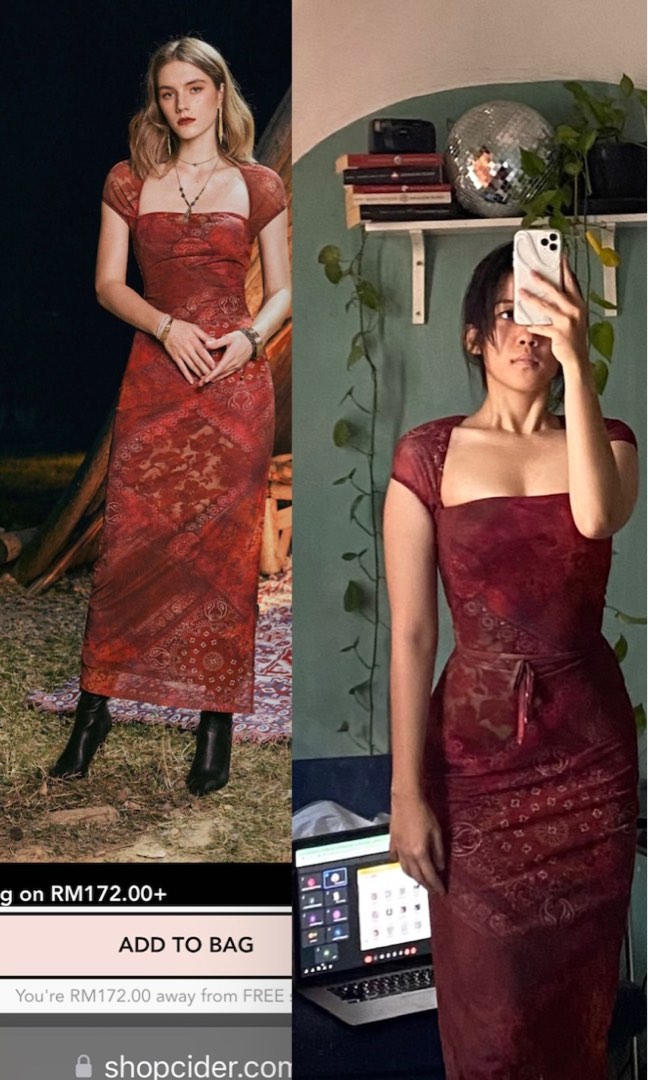 Cider Red Paisley Grunge Maxi Dress with a Slit, Women's Fashion, Dresses & Sets, Dresses on ...