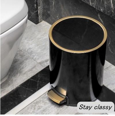 Classy and elegant gold detail stainless steel waste bin / black gold ...