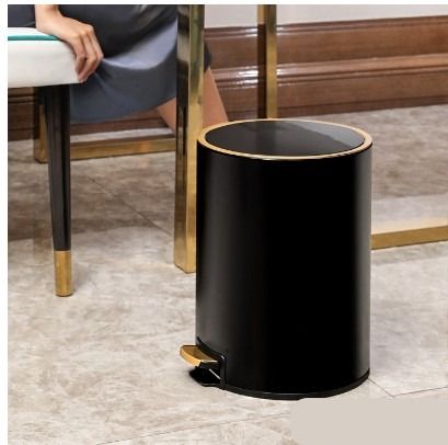 Classy and elegant gold detail stainless steel waste bin / black gold ...