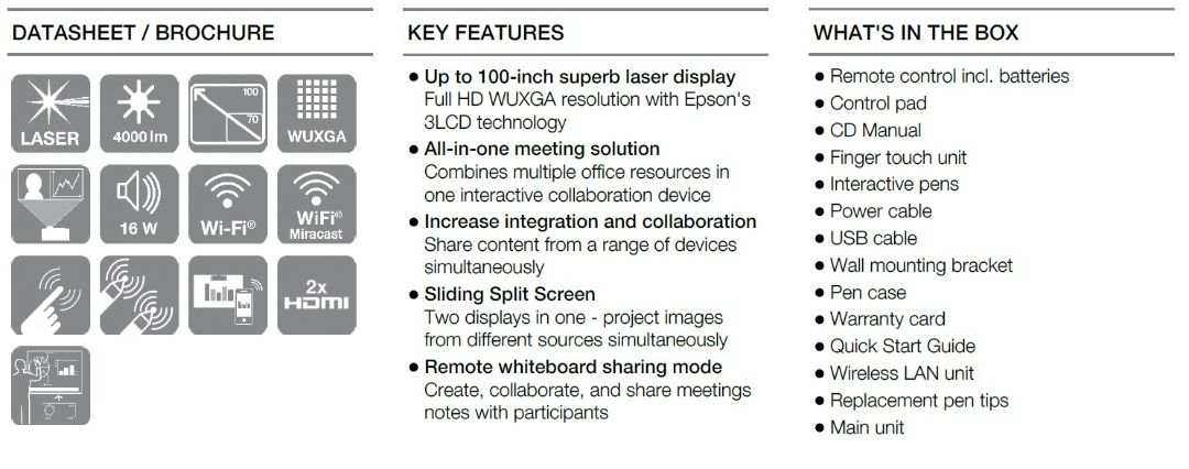 EPSON EB-1470Ui Laser Ultra Short Throw Wireless Interactive Full HD 3LCD Projector, TV & Home ...