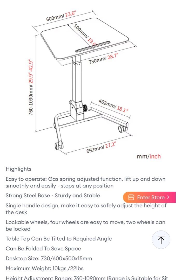 Flight mobile laptop height adjustable desk, Furniture & Home Living ...