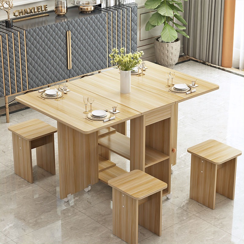 Folding dining table household small-sized movable rectangular dining table and chair ...
