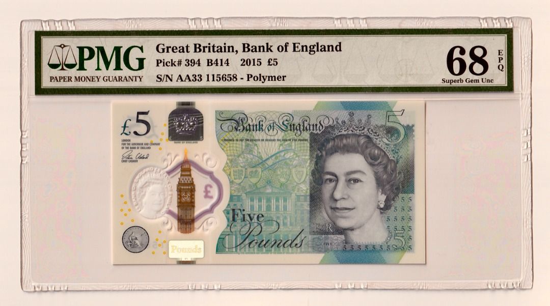 Great Britain Complete Set of First Polymer Notes, 5, 10, 20, 50 Pounds ...