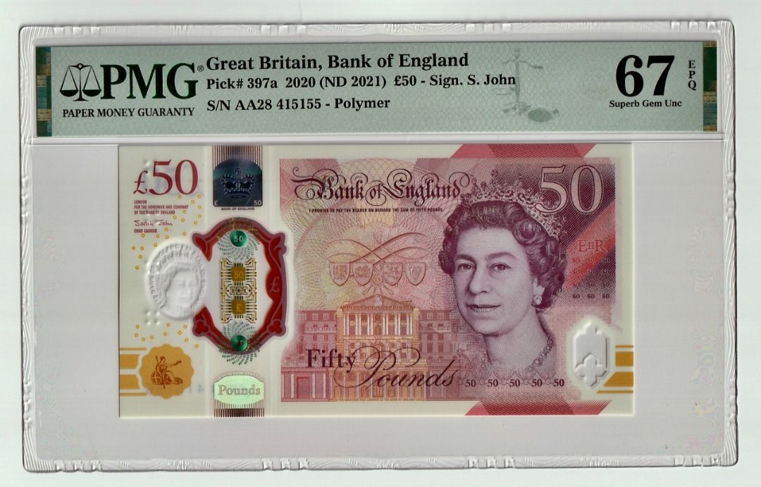 Great Britain Complete Set of First Polymer Notes, 5, 10, 20, 50 Pounds ...