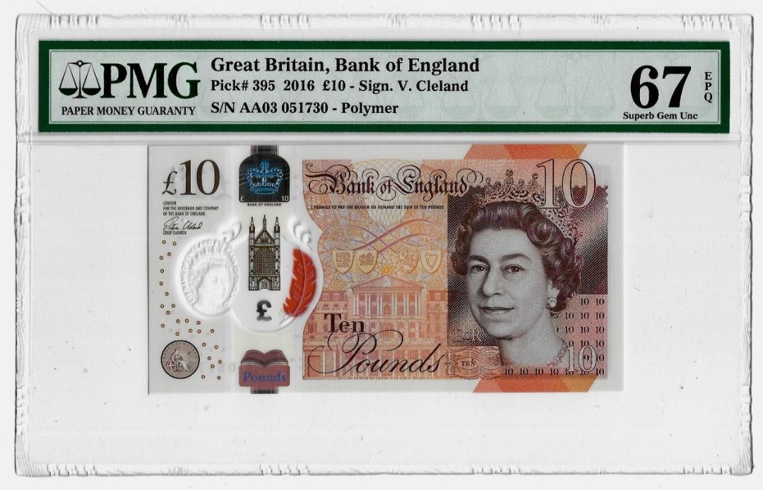 Great Britain Complete Set of First Polymer Notes, 5, 10, 20, 50 Pounds ...