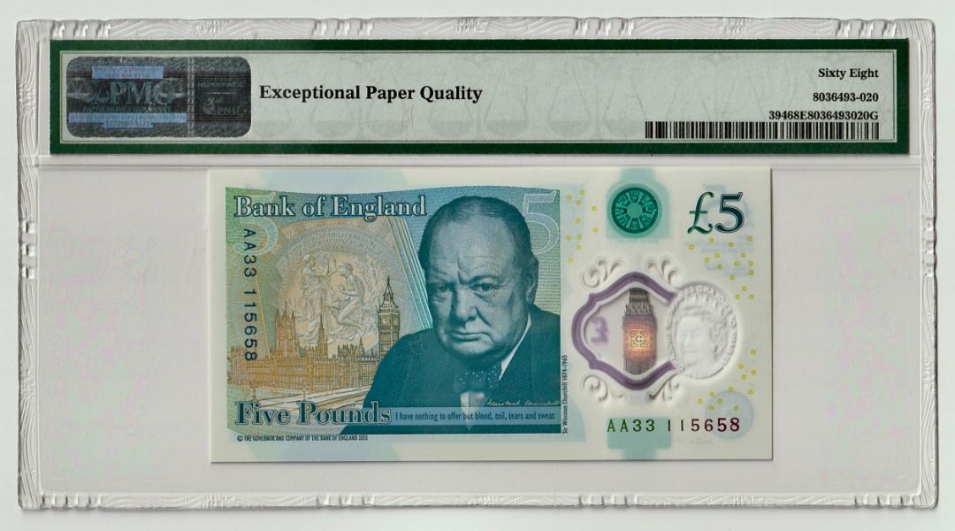 Great Britain Complete Set of First Polymer Notes, 5, 10, 20, 50 Pounds ...