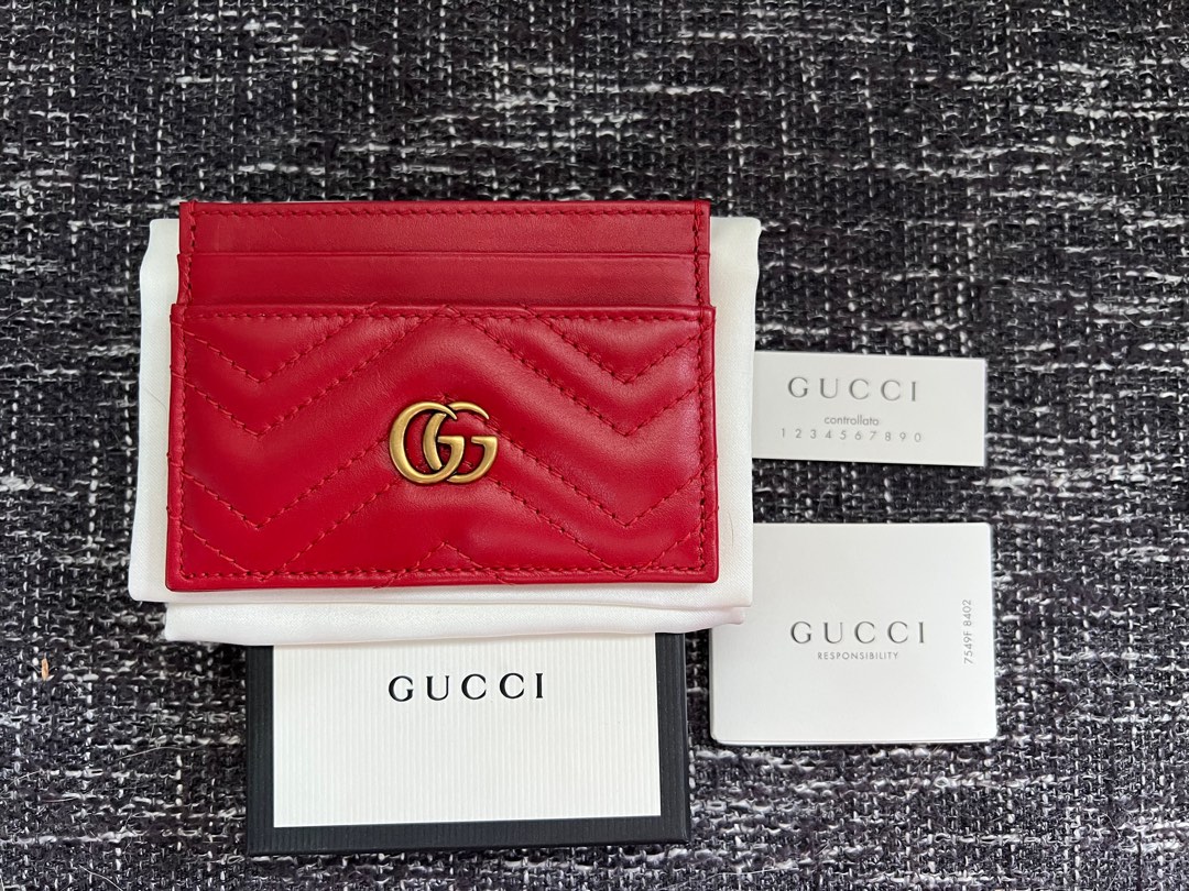 Gucci GG Marmont Card Case - Hibiscus Red Leather on Carousell