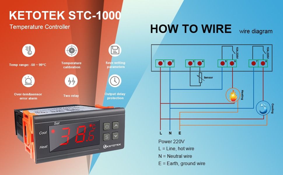 KETOTEK Temperature Controller STC1000, Digital Thermostat Dual Relay ...