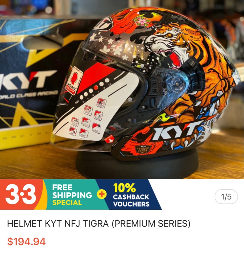 KYT NF-J Tigra Open Face Double Visor Motorcycle Helmet PSB LTA ...