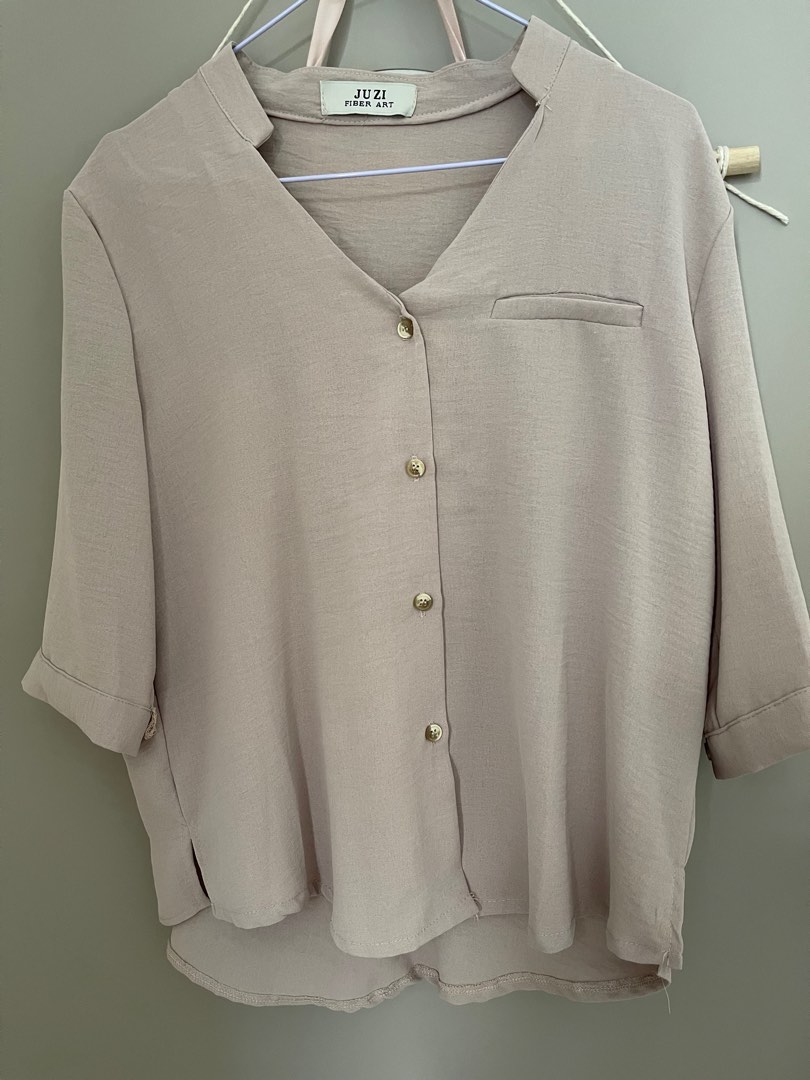 Light Brown Smart Casual Top, Women's Fashion, Tops, Longsleeves on ...