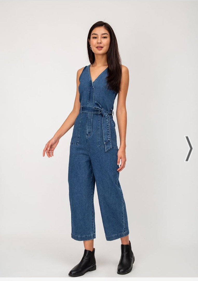 Love and Bravery Wence Denim Jumpsuit with sash, Women's Fashion ...