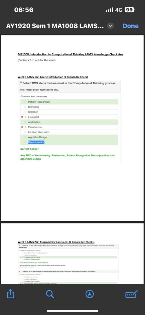 [MA1008 NTU] Introduction to Computational Thinking LAMS ANSWER on ...