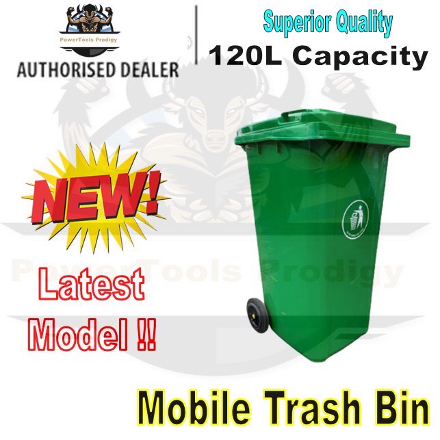 MOBILE GARBAGE BIN 120L WITH WHEELS/ RUBBISH BIN/ TRASH BIN, Furniture ...