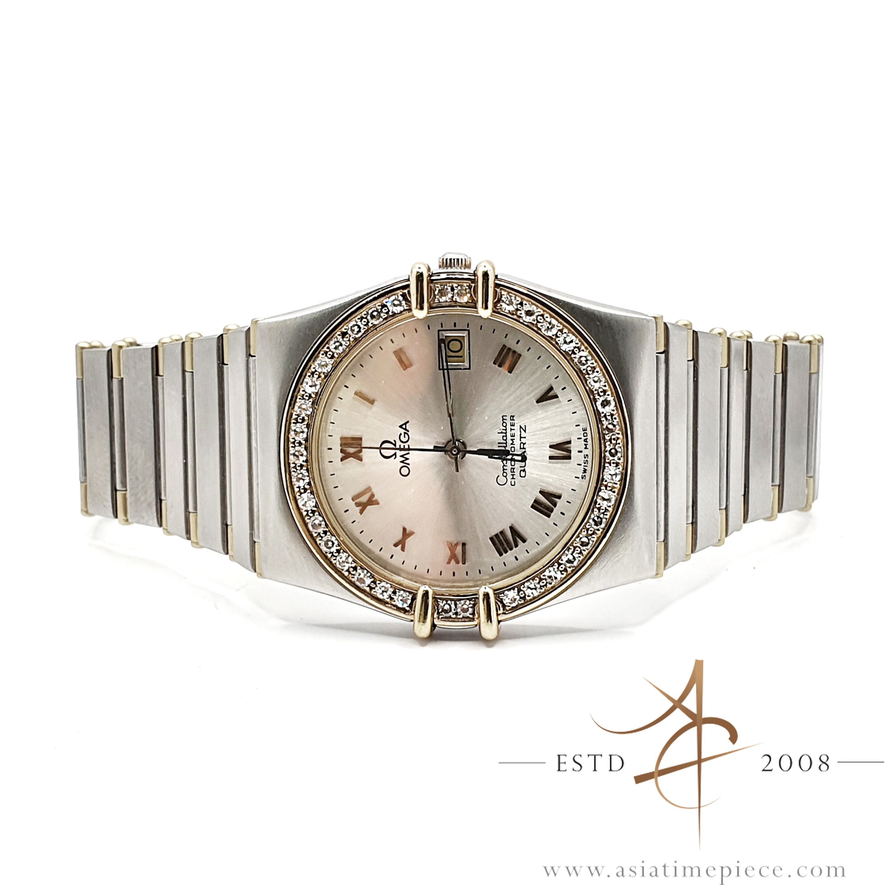 Omega Constellation Chronometer Quartz Diamond Bezel Roman Dial 32.5mm ...