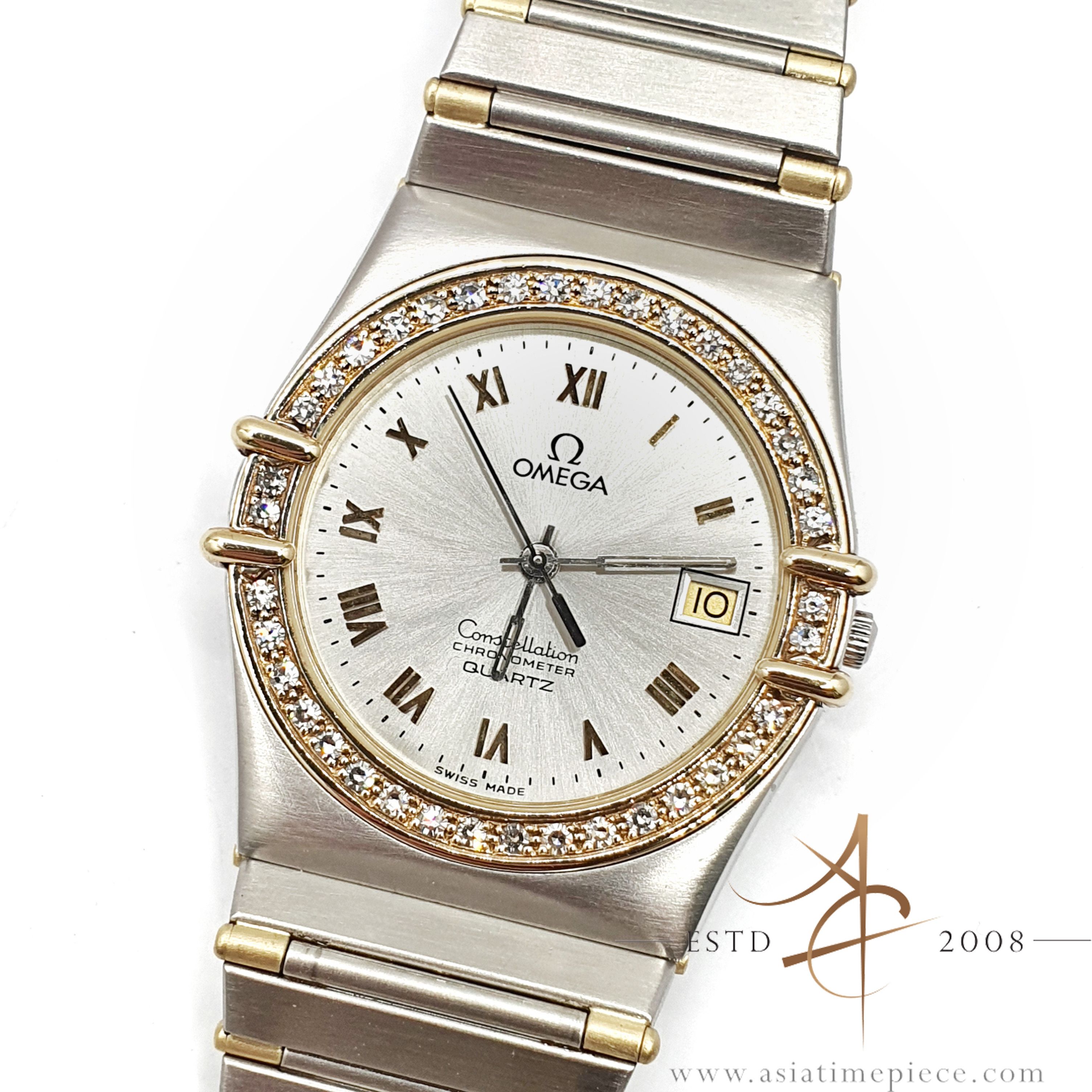 Omega Constellation Chronometer Quartz Diamond Bezel Roman Dial 32.5mm ...