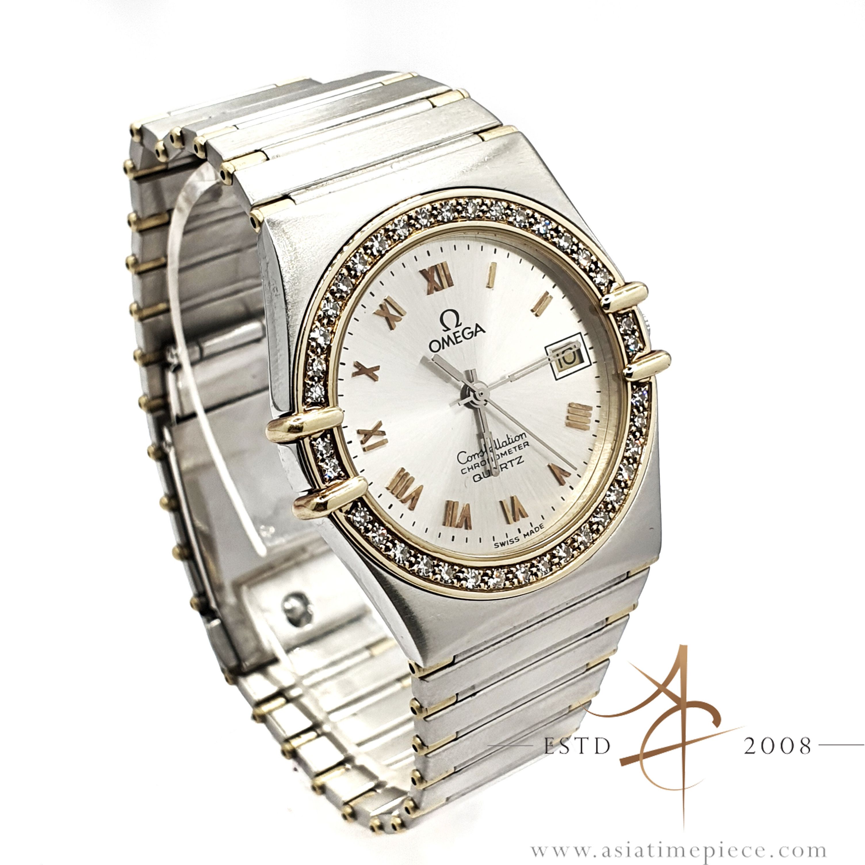 Omega Constellation Chronometer Quartz Diamond Bezel Roman Dial 32.5mm ...