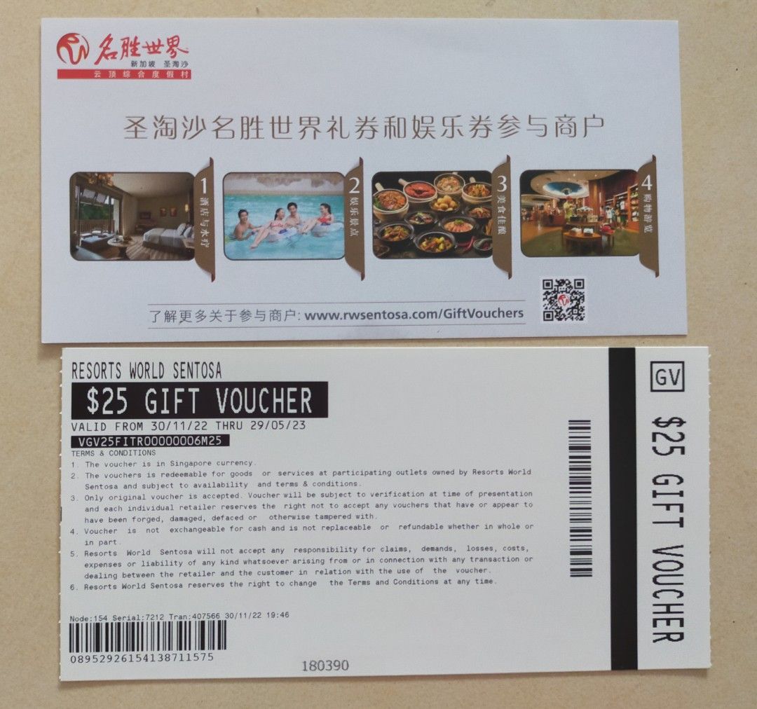 Resorts World Sentosa Vouchers, Tickets & Vouchers, Vouchers on Carousell