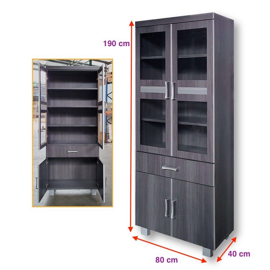 ROAM 6ft Kitchen Cabinet 4 Door Storage Glass Cabinet Pantry Dapur ...
