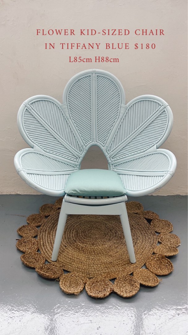 Tiffany Blue Flower Rattan Chair, Furniture & Home Living, Furniture ...