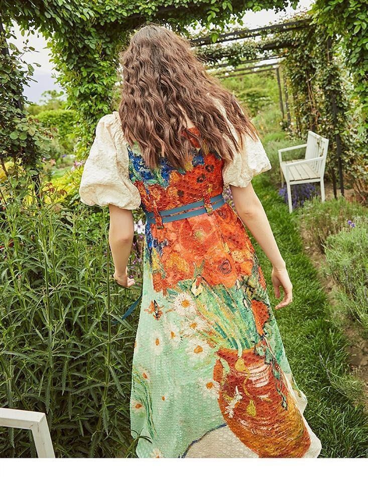 Van Gogh Red Poppies and Daisies Painting Dress, Women's Fashion ...