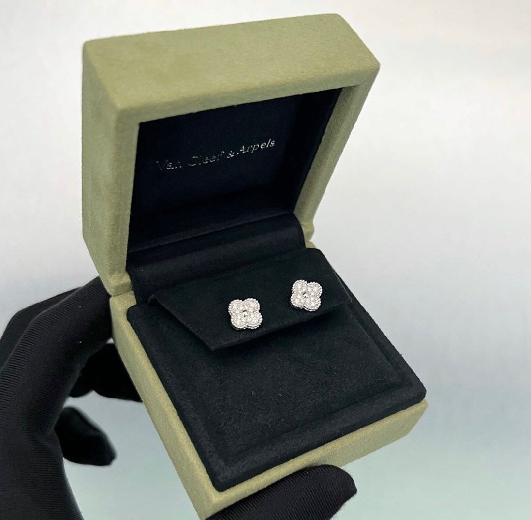 VCA Sweet Alhambra Earstuds White gold/ Diamonds, Luxury, Accessories ...