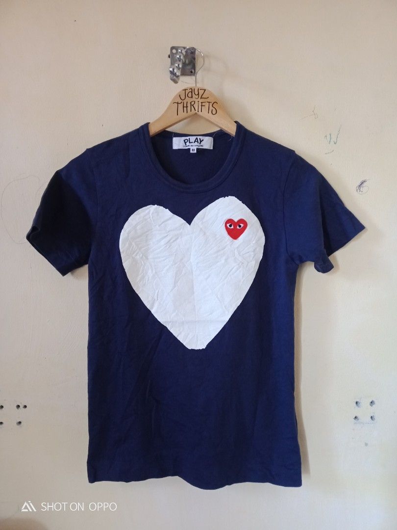 Authentic Play CDG White Heart Red Patch, Women's Fashion, Tops, Shirts ...