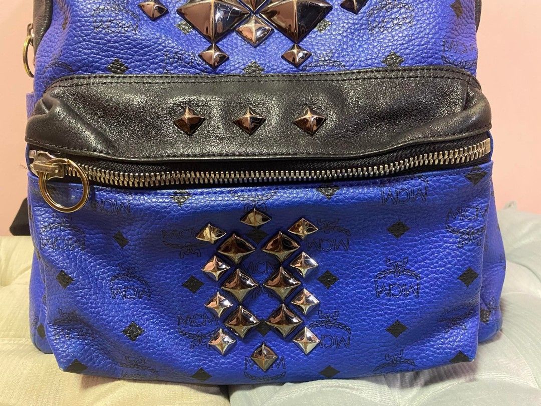 AUTHENTIC UNISEX MCM STARK STUDDED LARGE VISETOS BLUE BACKPACK, Women's ...