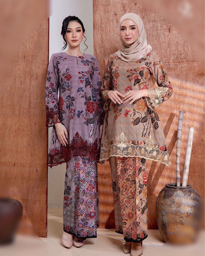 Batik Raya Premium Nusantara & lace kurung 2023, Women's Fashion ...
