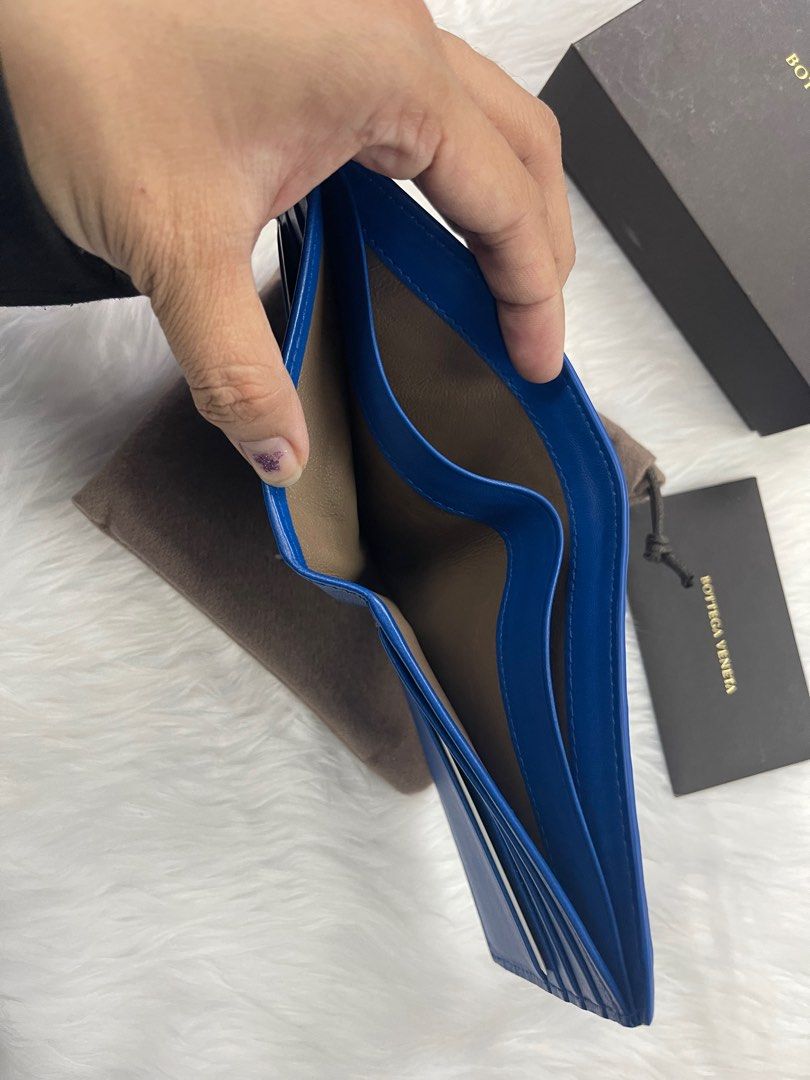 BOTTEGA VENETA Blue Intrecciato Bi-Fold Wallet, Luxury, Bags & Wallets ...