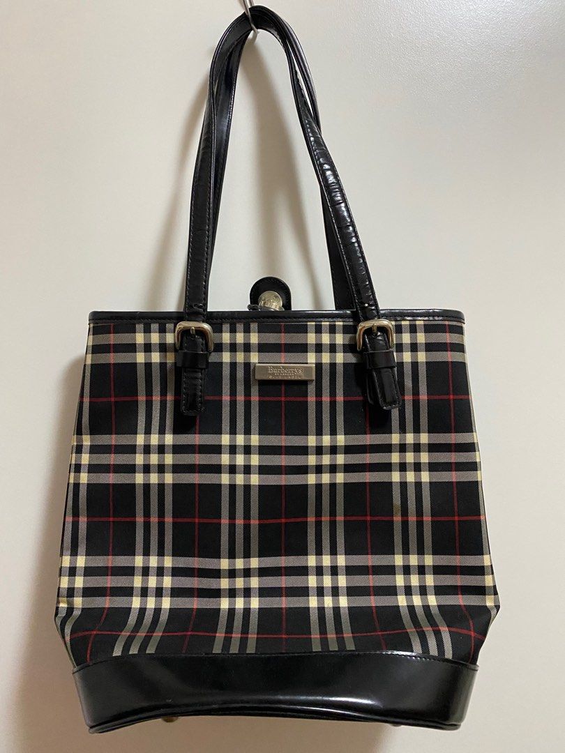 Burberry Nova Check Logo Plate Tote Bag Black, Women's Fashion, Bags ...